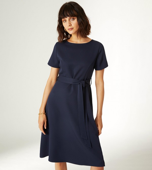 Buy Principles Belted Fit And Flare Smart Dress In Navy | 6thStreet UAE