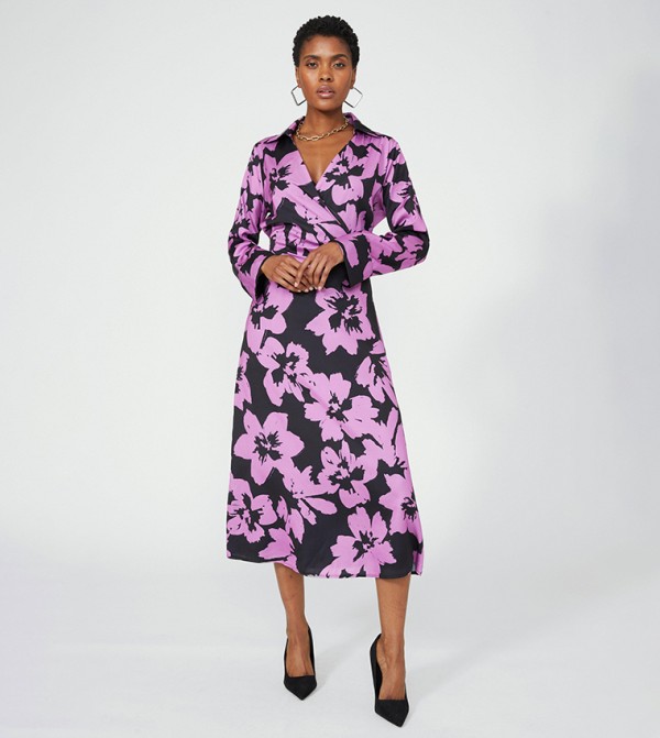 Buy Principles Floral Printed Collared Midi Dress In Purple | 6thStreet ...