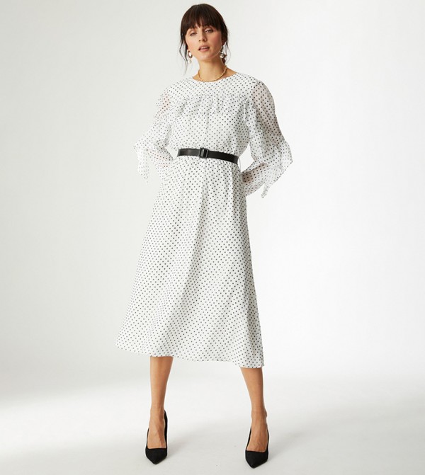 Buy Principles Occasion Spot Ruffle Belted Midi Dress In Black ...