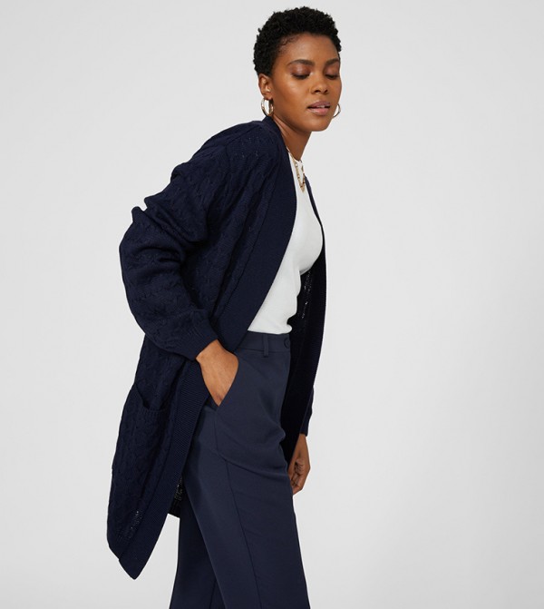 Buy Principles Diamond Knit Cardigan In Navy | 6thStreet Qatar