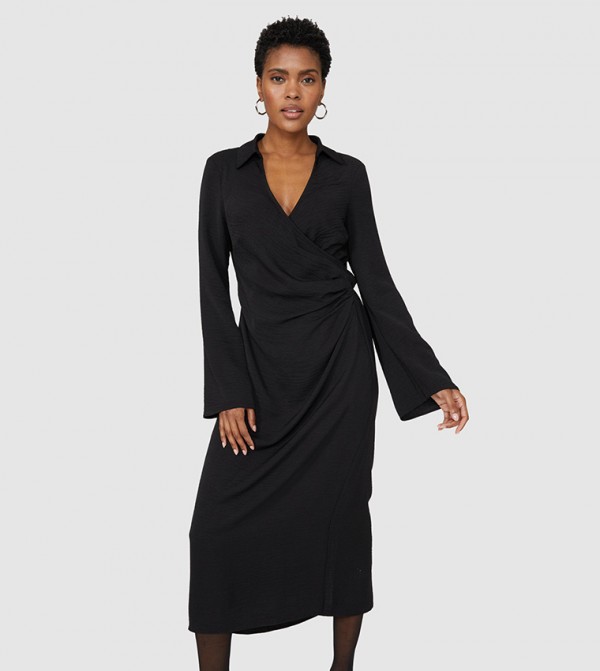 Buy Principles Collar Wrap Midi Dress In Black | 6thStreet Qatar