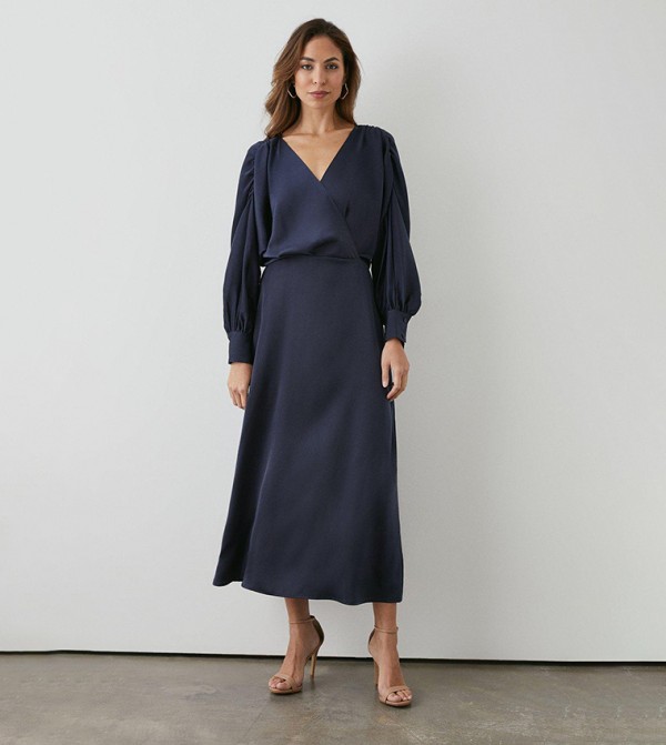 Buy Principles Batwing Wrap Midi Dress In Navy | 6thStreet Qatar