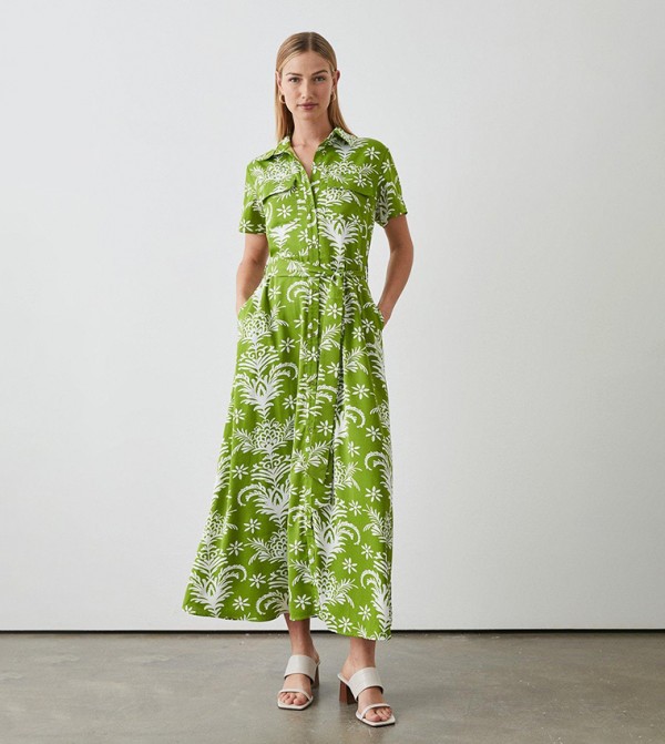 Buy Principles Green Floral Print Belted Shirt Dress In Green ...