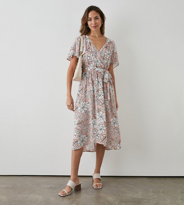 Buy Principles Blush Floral Print Wrap Dress In Pink | 6thStreet UAE