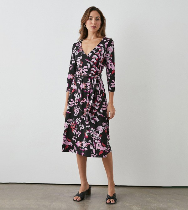 Buy Principles Pink Floral Belted Wrap Dress In Pink | 6thStreet Saudi ...