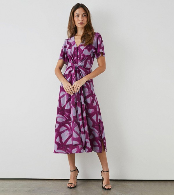 Buy Principles Purple Abstract Tie Waist Dress In Purple | 6thStreet Qatar