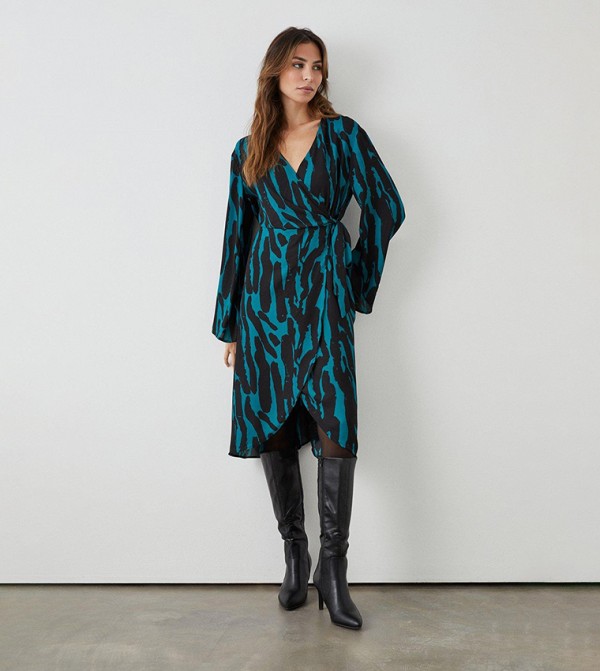 Buy Principles Abstract Patterned Wrap Dress In Green | 6thStreet UAE