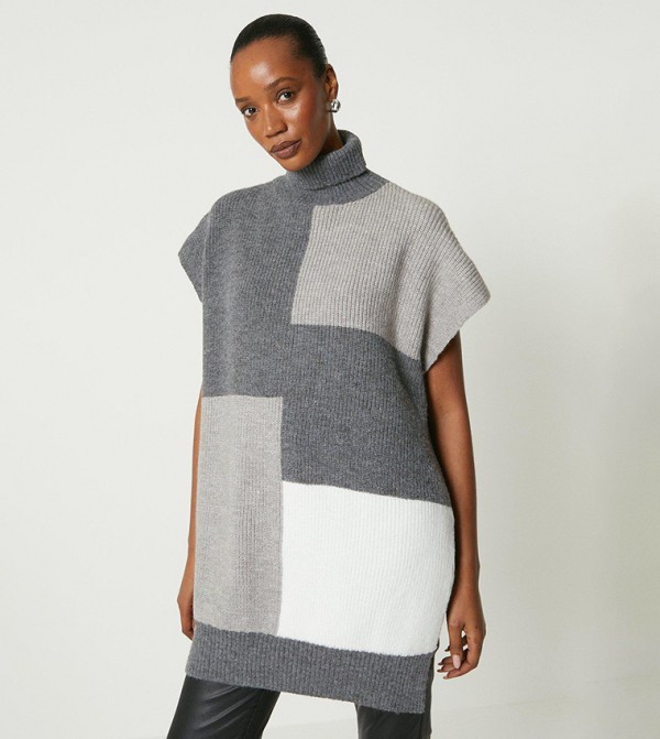 Buy Principles Color Block Roll Neck Tunic In Grey | 6thStreet Qatar