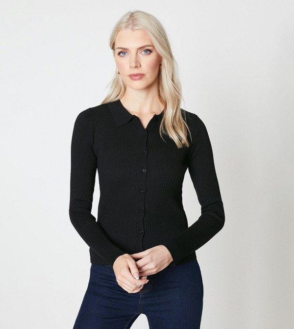 Buy Principles Ribbed Collar Detail Knitted Cardigan In Black ...