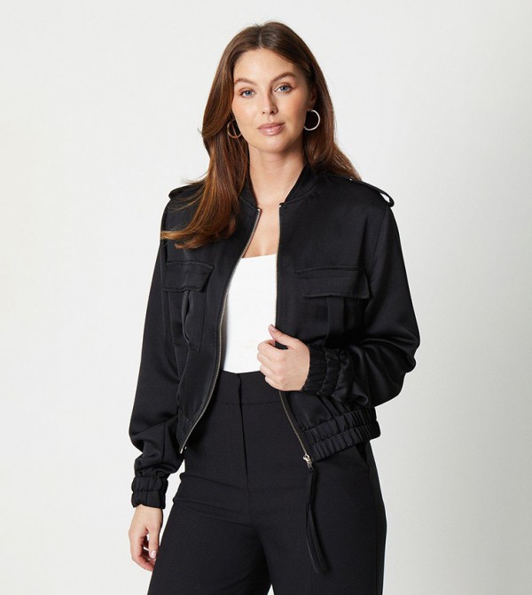 Buy Principles Pocket Detail Satin Bomber Jacket In Black | 6thStreet ...