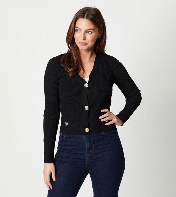 Buy Principles Ribbed Detail Button Through Cardigan In Black ...