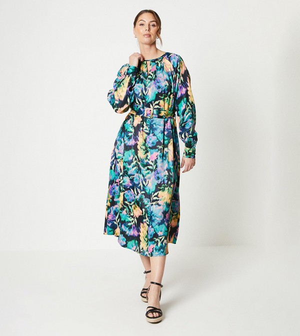 Buy Principles Abstract Belted Satin Midi Dress In Multiple Colors ...