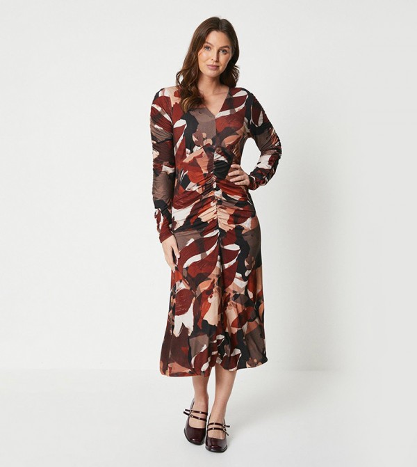 Buy Principles Floral Ruched Front Midi Dress In Purple | 6thStreet Bahrain