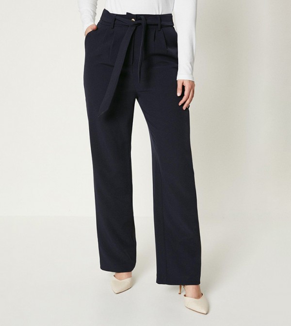 Buy Principles Belted Wide Leg Trousers In Navy | 6thStreet Bahrain