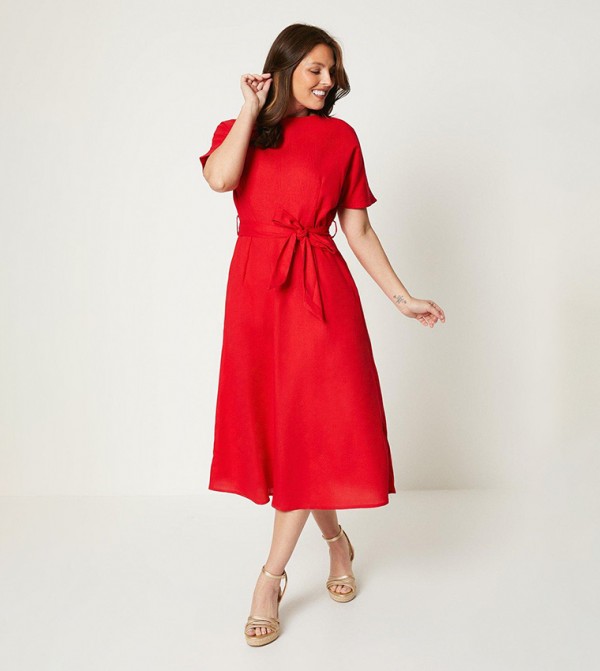 Buy Principles Belted Linen Blend Shift Dress In Red | 6thStreet Saudi ...