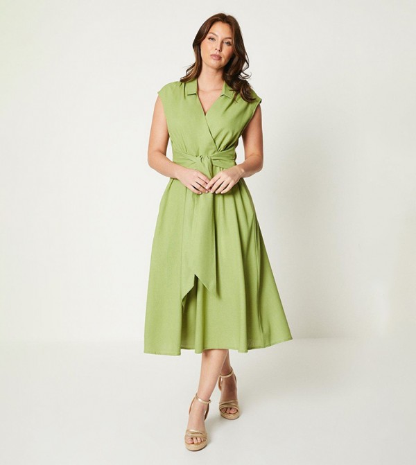Buy Principles Linen Blend Belted Midi Dress In Yellow | 6thStreet Kuwait