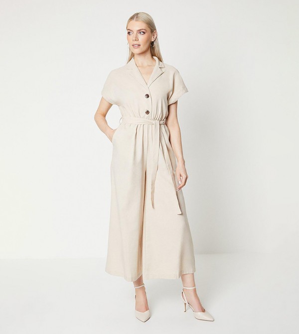 Buy Principles Linen Blend Belted Jumpsuit In Sand | 6thStreet UAE