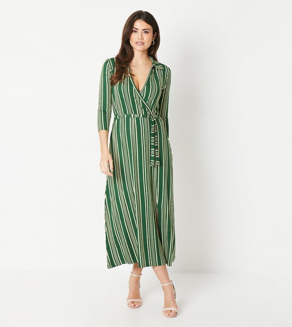 Buy Principles Jersey Collared Wrap Dress In Green | 6thStreet UAE