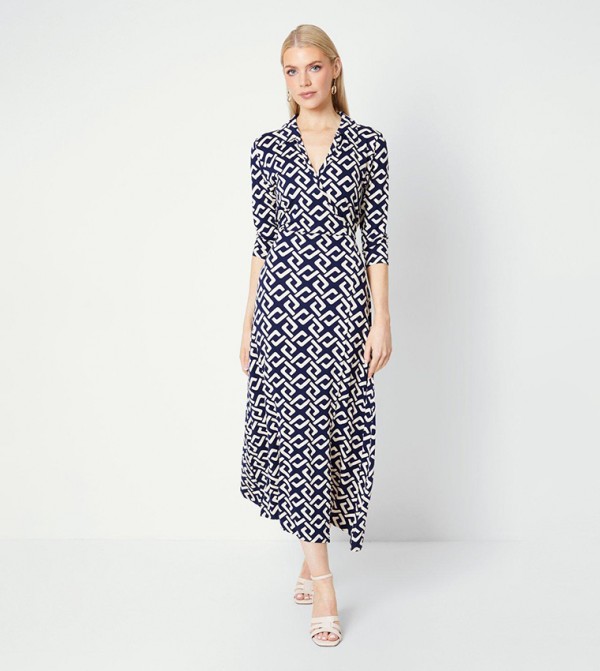 Buy Principles Jersey Collared Wrap Dress In Navy | 6thStreet UAE