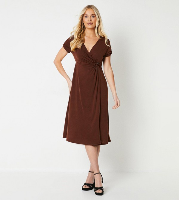 Buy Principles Outlet Petite Trim Detail Wrap Dress In Brown ...