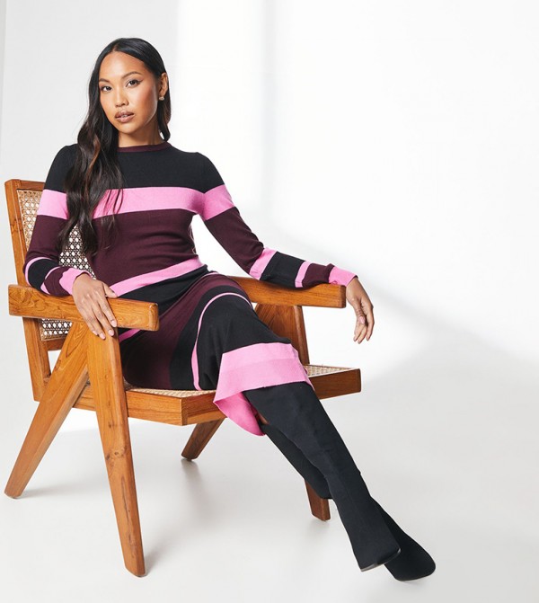 Buy Principles Tipped Crew Neck Knitted Midi Dress In Purple ...