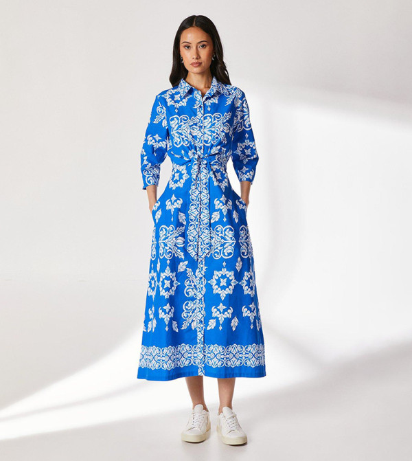 Buy Wallis Tie Front Midi Shirt Dress In Blue | 6thStreet UAE