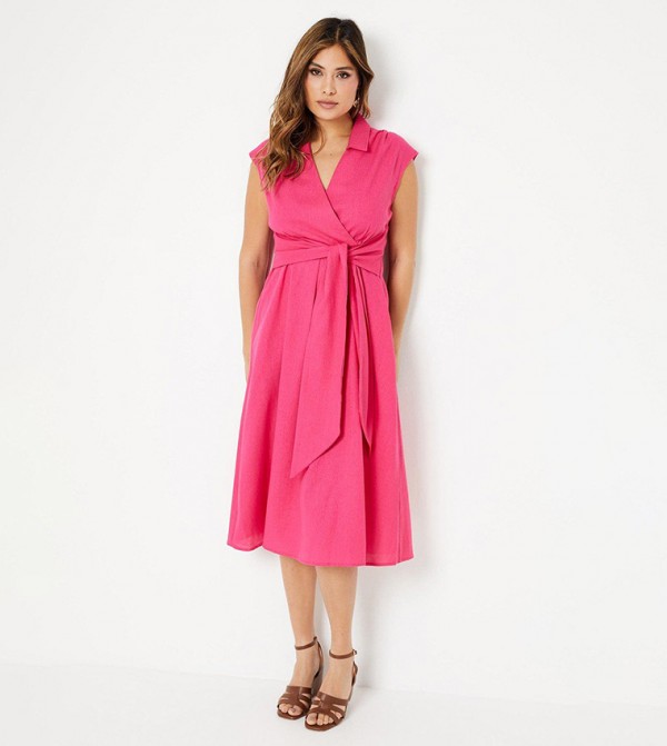 Buy Principles Linen Blend Belted Midi Dress In Pink | 6thStreet UAE