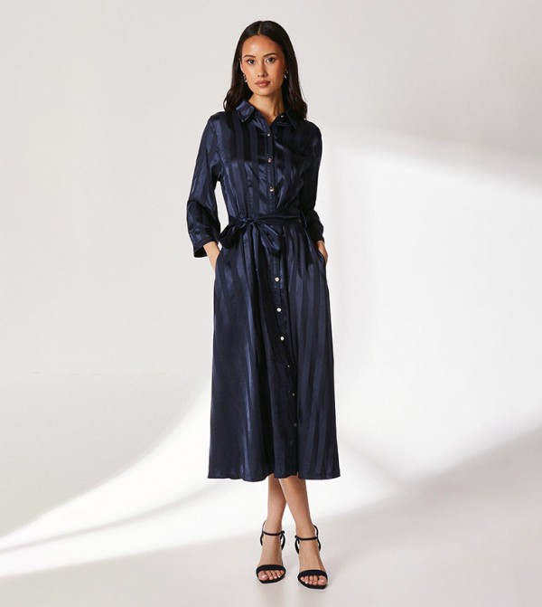 Buy Principles Satin Striped Shirt Dress In Navy | 6thStreet Saudi Arabia