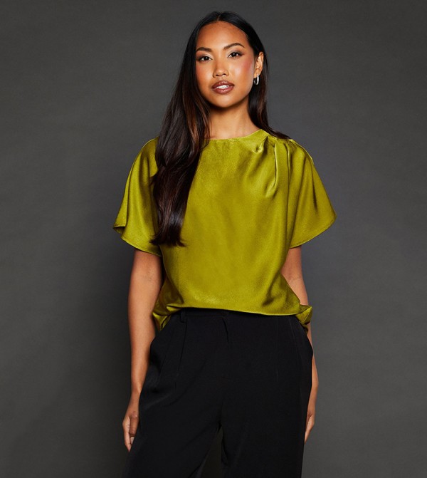 Buy Principles Outlet Satin Drape Shoulder Top In Green | 6thStreet UAE
