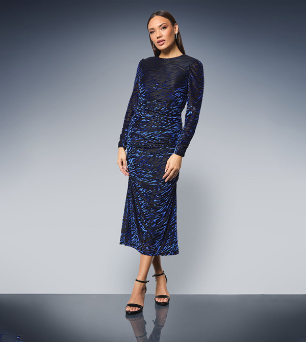 Buy Principles Ruched Cuff And Side Seam Velvet Devore Bodycon Dress In ...