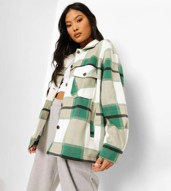 Buy Boohoo Check Long Sleeves Shacket In Multiple Colors | 6thStreet UAE