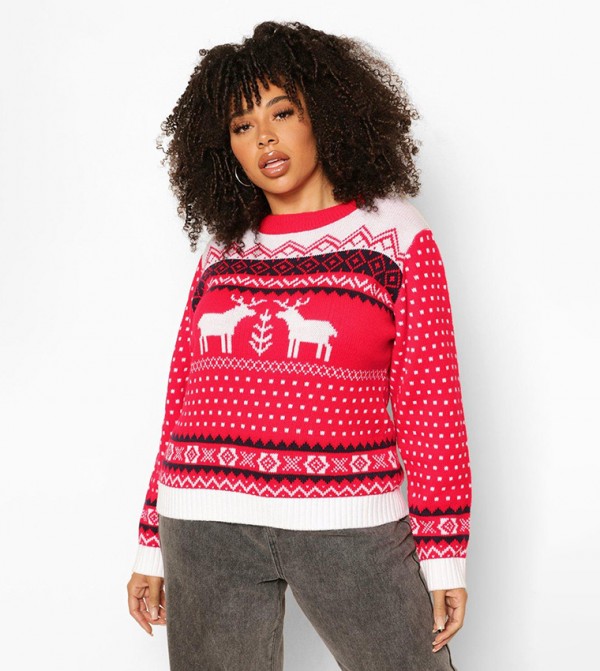 Buy Boohoo Christmas Reindeer Jumper In Red | 6thStreet UAE