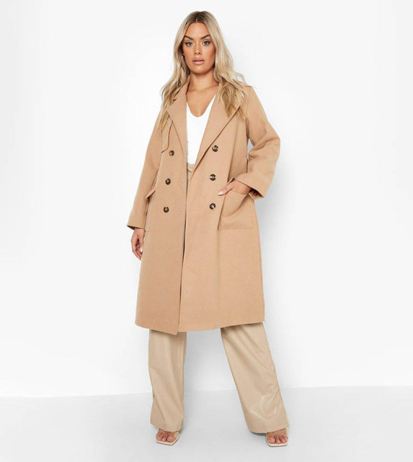 Buy Boohoo Tailored Self Belted Longline Coat In Beige | 6thStreet Kuwait