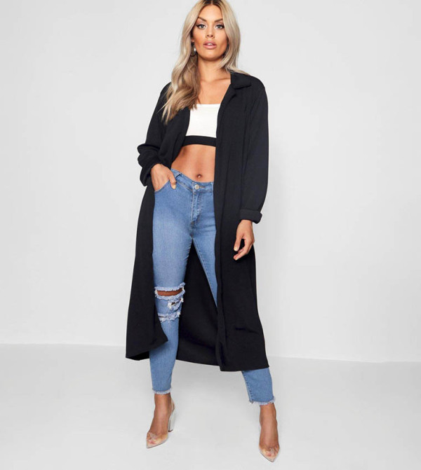 Buy Boohoo Crepe Longline Duster Coat In Black | 6thStreet UAE