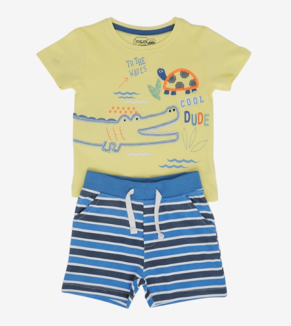 Buy R&B Cotton Top And Bottom Clothing Set For Boys Yellow In Yellow ...