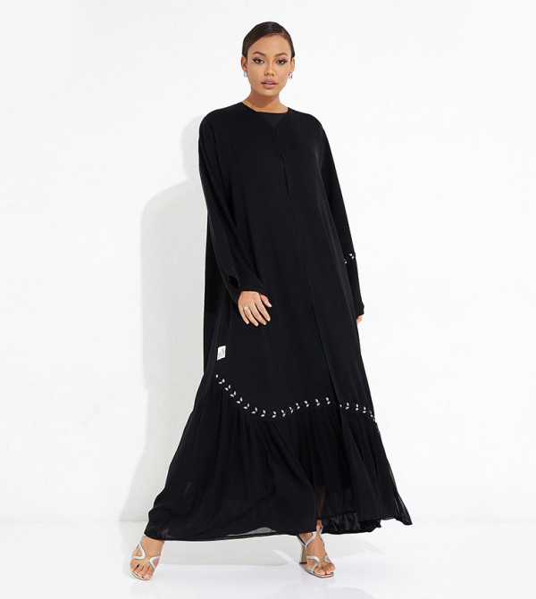 Buy Rosette Abaya Embellished Ruffle Hem Abaya In Black | 6thStreet ...