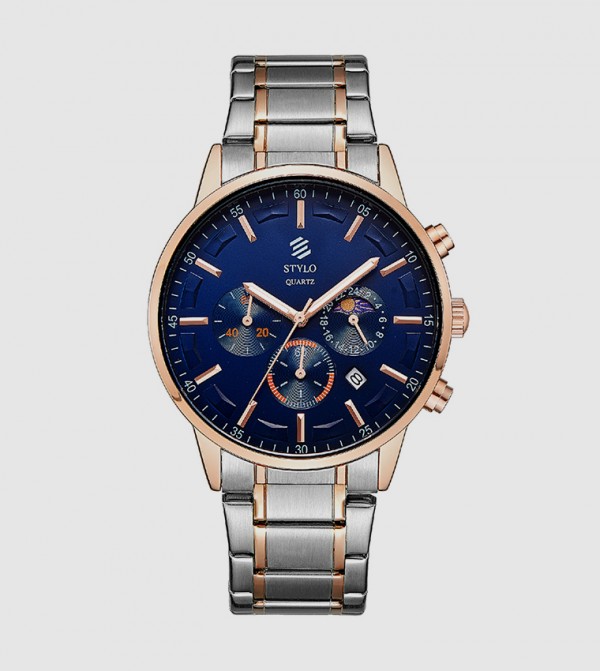 Buy Stylo Chronograph Round Navy Blue Dial Watch In Silver | 6thStreet ...