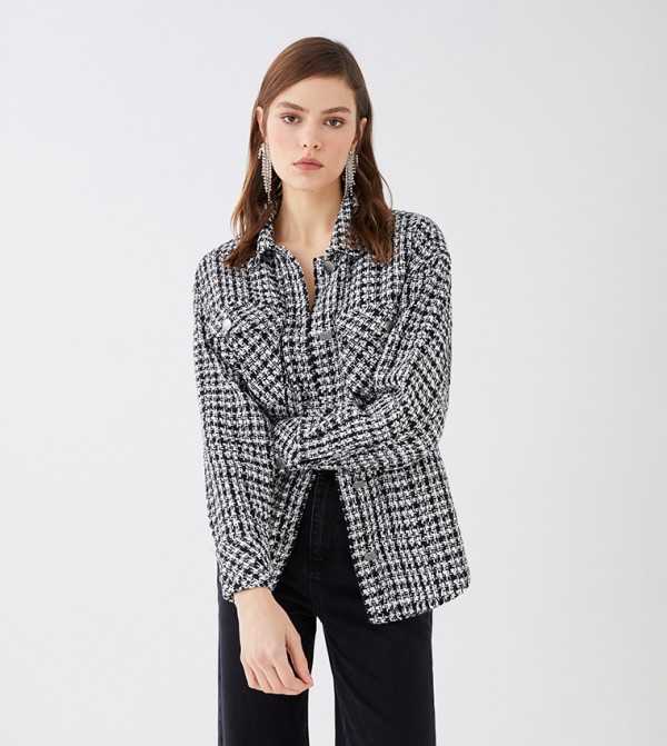 Buy LC Waikiki Patterned Oversized Tweed Shacket In Black | 6thStreet Qatar