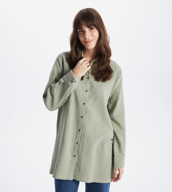 Buy LC Waikiki Solid Muslin Shirt Tunic In Green | 6thStreet Kuwait