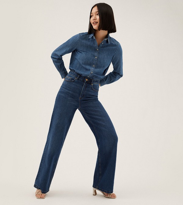 Buy Marks & Spencer Denim Collared Long Sleeve Shirt In Blue ...