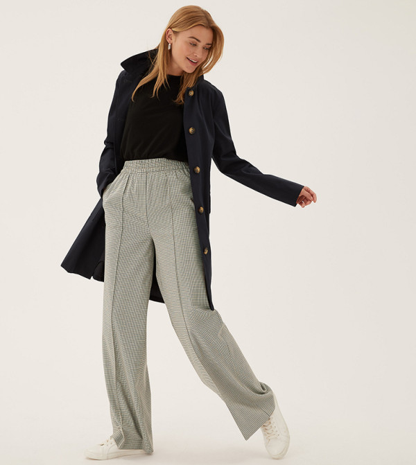 Buy Marks & Spencer Woven Checked Wide Leg Trousers 31 Inches(Regular ...