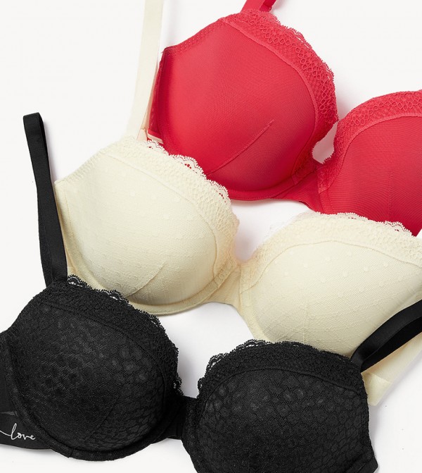 Buy Marks & Spencer Pack Of 3 Lace & Mesh Wired Balcony Bras In ...