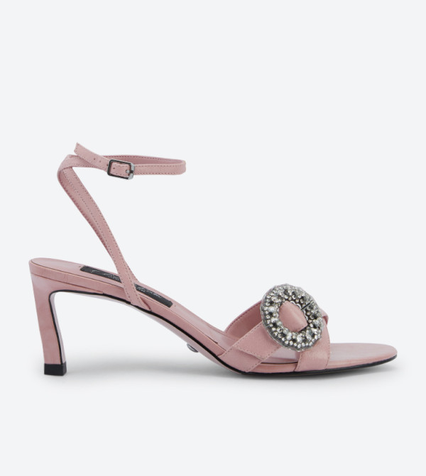 Buy Charles & Keith Crushed Gem Effect Buckle Leather Sandals Pink SL1 ...