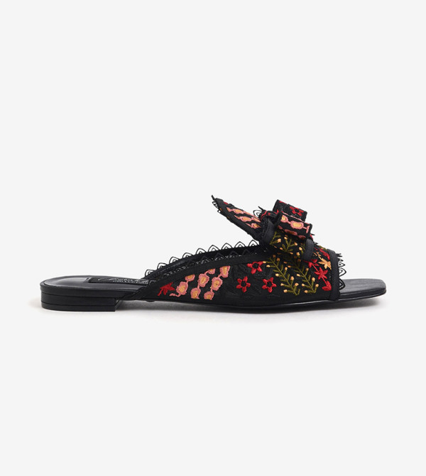 Buy Charles & Keith Floral Embroidered Mesh Slide Sandals Multi In ...