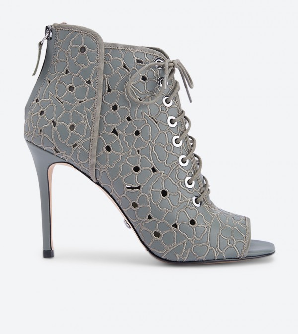 Buy Charles & Keith Floral Embroidery Lace Up Peep Toe Ankle Sandals ...