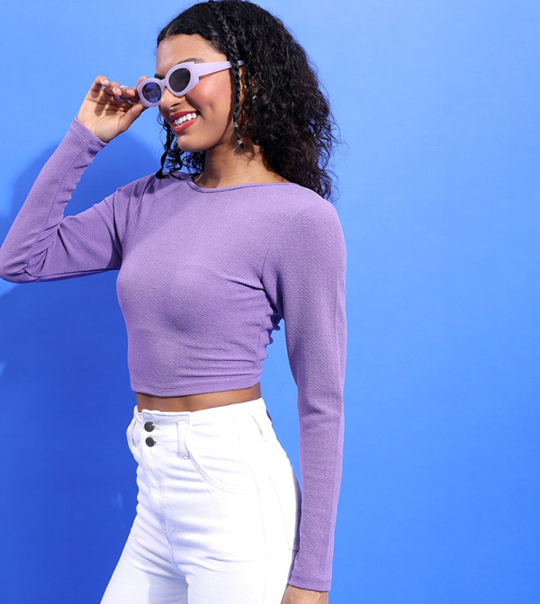 Buy Ketch Ruched Back Cut Out Crop Top In Purple | 6thStreet Saudi Arabia