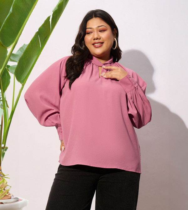 Buy Sassafras Plus Front Twisted Detail Keyhole Neck Top In Rose ...