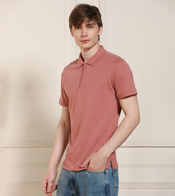 Buy Dennis Lingo Regular Fit Single Jersey Polo T Shirt In Coral ...