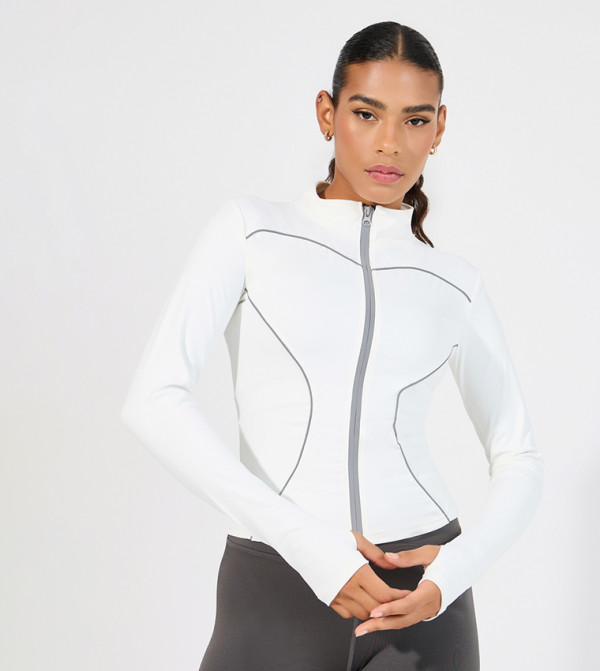 Buy Styli Reflective Zip Tape & Contour Seam Detail Zip Up Active ...