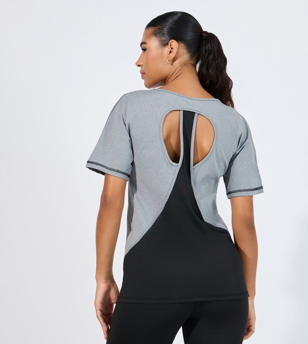 Buy Styli Contrast Double Layer Open Back Active Top In Multiple Colors ...